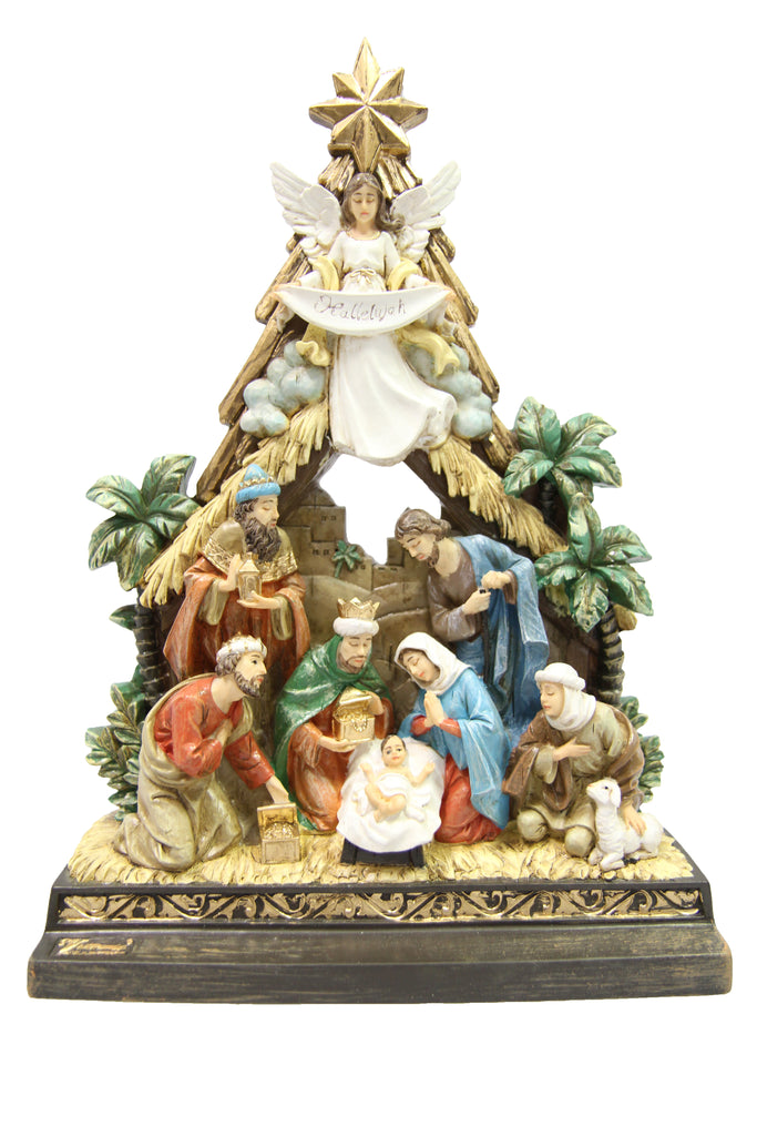 11 inch Nativity Set Scene with Manger Baby Jesus Joseph Mary Three Ki ...